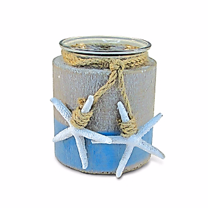 COTA Global Ocean Breeze Nautical Wooden Pillar Candle Holder - Table Centerpiece Candle Holder Decor for Beachy Decorations, Rustic Candle Holder with Hanging Starfish - Handmade Color May Vary