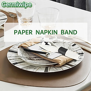 Germiwipe (Box of 500 Black) Paper Napkin Band Self Adhesive, Paper Napkin Rings Self Adhesive,Silverware Wraps Bands, GENB500BK