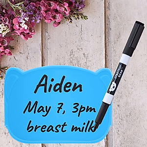 Stretchy Bear Reusable Baby Bottle Labels for Daycare, 6 Pcs (Blue) | 9 Color Options