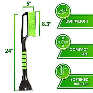 ALMA Snow Brush for Car with Ice Scraper - SOFT FOAM GRIP - Perfect Broom Snow Removal for Cars Window - Scratch Free Snow Scraper for Car - Ice Scrapers for Car Windshield ONE SOLID PIECE No Assembly