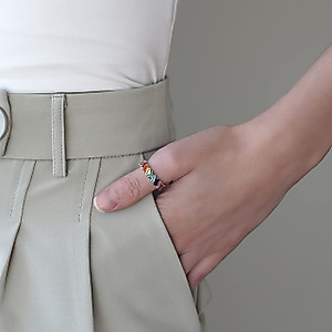 KIERA NEW YORK Platinum Clad Sterling Silver 5.28 cttw Multicolor Rainbow Baguette Cut Cubic Zirconia Eternity Ring Size 6