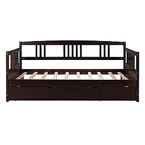 ERDAYE Full Size Daybed Wood Bed with Twin Size Trundle Bed, Espresso