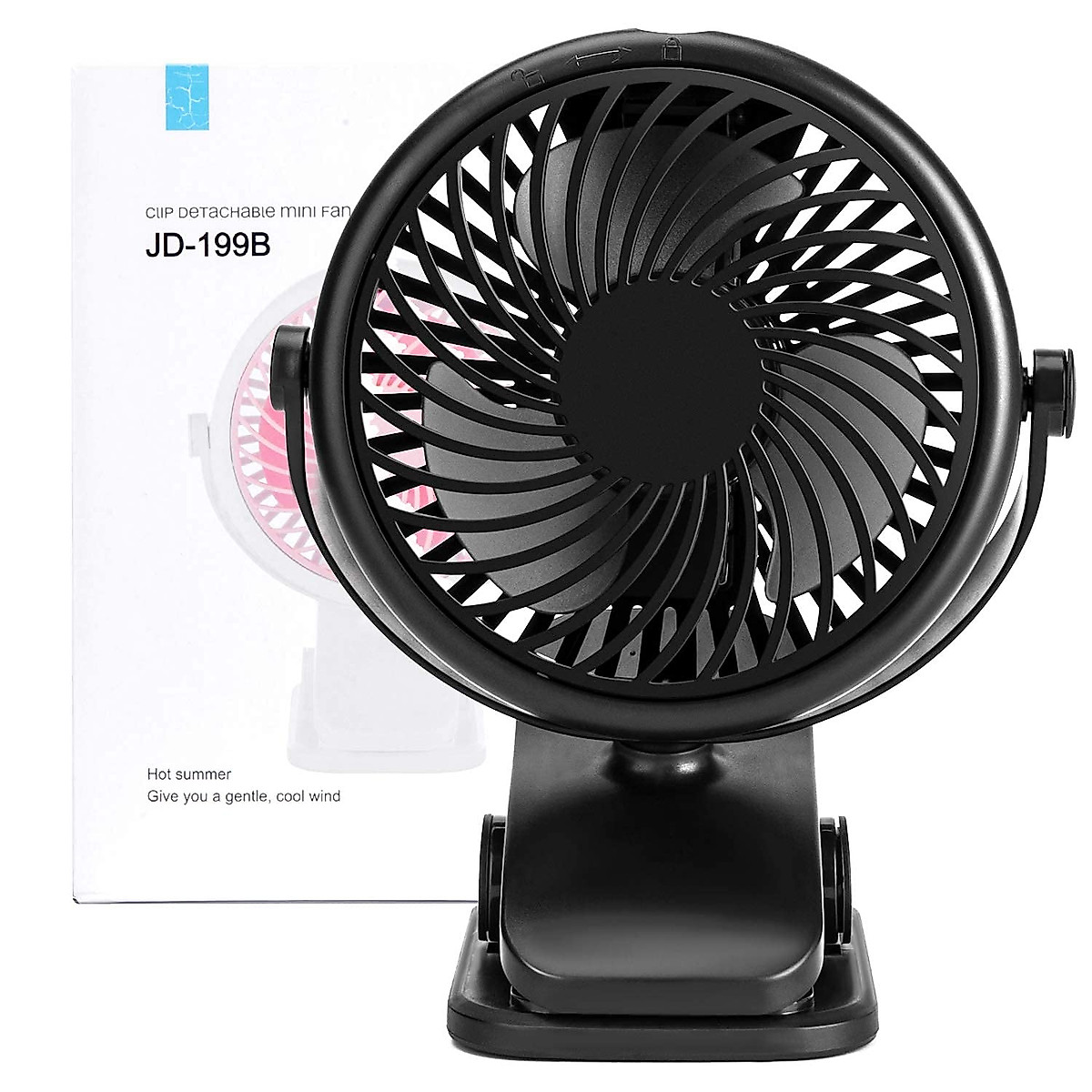 RJVW Stroller Clip On Fan, 3 Speed Rechargeable Battery Powerd USB Desk Fan, 4 Inch Table Cooling Fan, 360° Rotate Desktop Fan, Strong Wind Portable Fan for Home Office Treadmill Baby Stroller