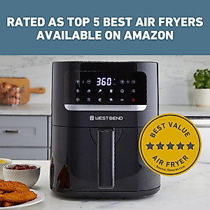 West Bend Compact Air Fryer 5-Quart Capacity with Digital Controls and 10 Cooking Presets, Nonstick Frying Basket, 1500-Watts, Black