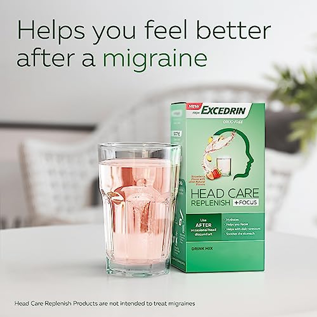 Head Care Replenish Plus Focus From Excedrin Drink Mix with Electrolytes, L-Theanine, Ginger and Caffeine for Head Health Support - 24 Packets