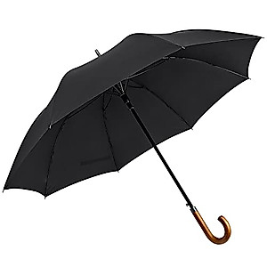 G4Free Wooden J Handle Umbrella 54 Inch Large Auto Open Classic Windproof Rain Stick Umbrellas for Men Women (Black)