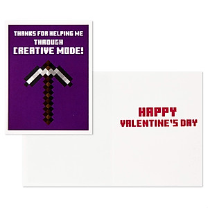 Hallmark Valentines Day Cards for Kids and Mailbox for Classroom Exchange, Minecraft (1 Box, 32 Valentine Cards, 35 Stickers, 1 Teacher Card)