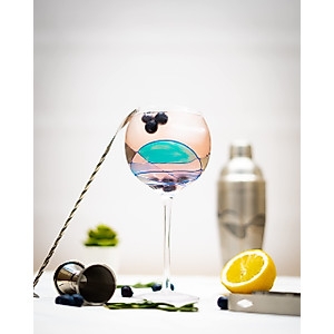 Antoni Barcelona Wine Glass Large Stem 21oz Mediterranean Art Handblown Handpainted Glassware Unique Gifts Ideas Women Men Birthday (Blue, Set 2)