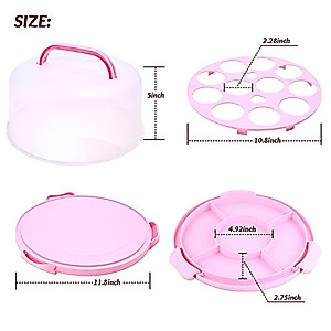 Ohuhu Cake Carrier Cupcake Containers Keeper Cake Stand with Lid Portable Round Cake Container Holder with Handle Two Sided Base for Pies Cookies Nuts Fruit Suitable for 10 inch Cake Perfect Gifts