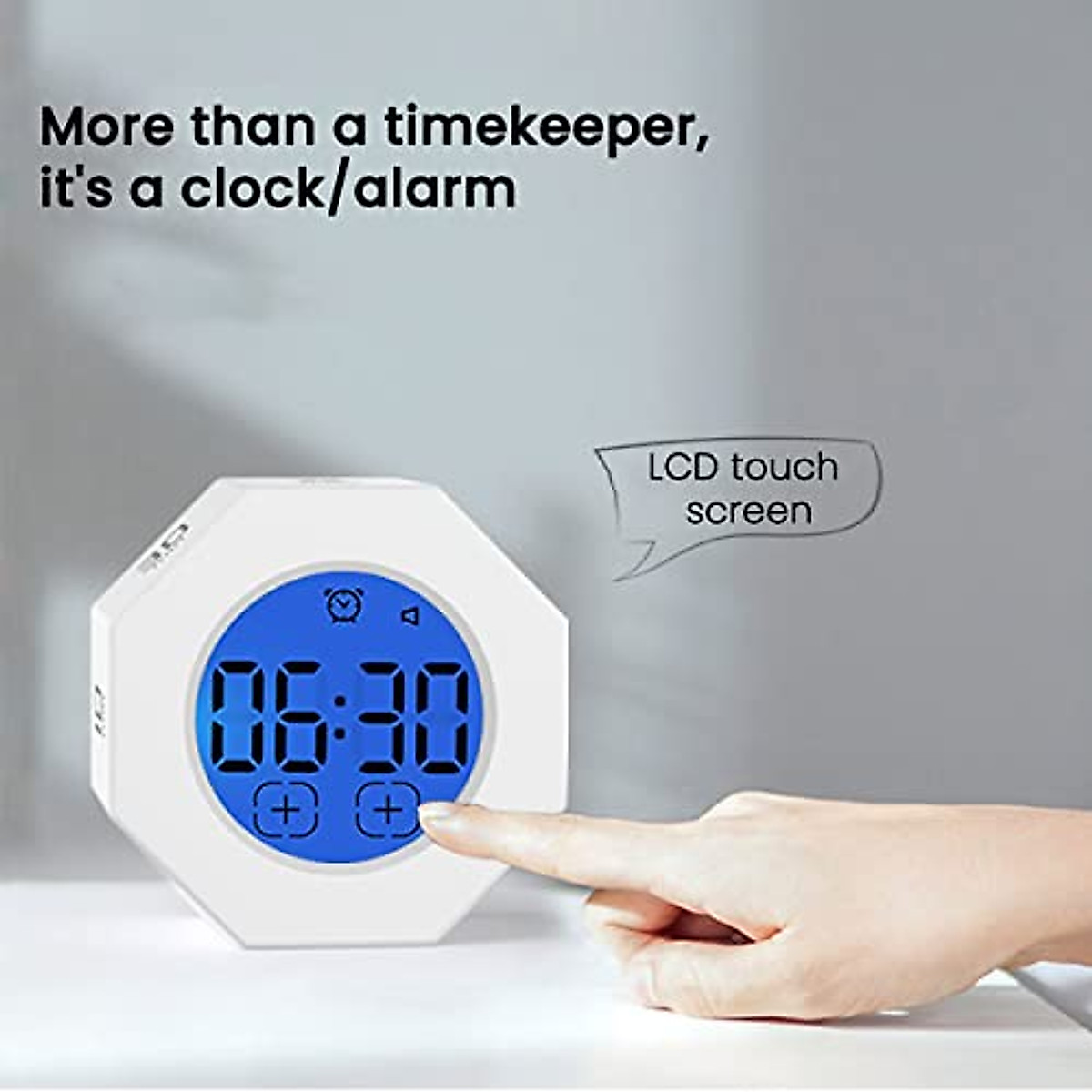 XJ-HOME Multi-Hex Clock Timer (White Version), Digital Clock Timer, Backlight Display, 12/24 Hour Mode, Up and Down Timer, Rotating Display, Various Time Presets for Studying, Cooking, Exercise