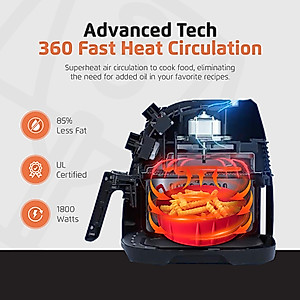 MONDIAL Air Fryer - 8.6 Quart Extra-Large Air Fryer, 2 Simple Dial Controls, 1800 Watts - Quick Heat Circulation Technology, Low Fat Cooking Less Calories - Removable Squared Basket - Red