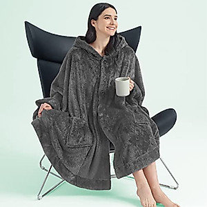 PAVILIA Angel Wrap Hooded Blanket | Poncho Blanket Wrap with Plush Fluffy Sherpa | Wearable Blanket Throw Gift with Hood Pockets Cape | Shaggy Warm Shawl Cozy Gifts for Women Wife (Gray)