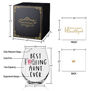 Perfectinsoy Best Aunt Ever Wine Glass with Gift Box, Funny Aunt Gift, Evening Mug, Unique Romantic Gift Idea for Her, Wife, Aunt, New Aunt, Grandma, Daughter, Gift Idea for Aunt