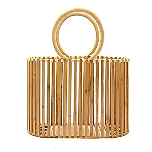 Miuco Women Top Handle Handbags Bamboo Purses Tote Brown