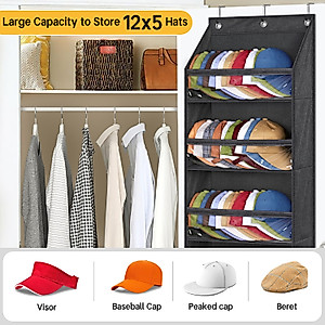 SLEEPING LAMB Over Door Hat Racks for Baseball Caps, Clear Deep Pockets Hat Organizer for Closet or Wall Hold 60 Hats Storage Holder With 3 Hooks Caps Display (Black)