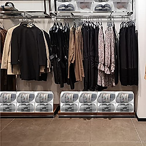 24 Pcs Women's Shoe Box Clear Plastic Stackable Shoe Storage Organizer Foldable Heavy Duty Shoe Containers for Closet Apartments Small Spaces Dorm Bedroom, 12 x 7.5 x 3.7 Inches