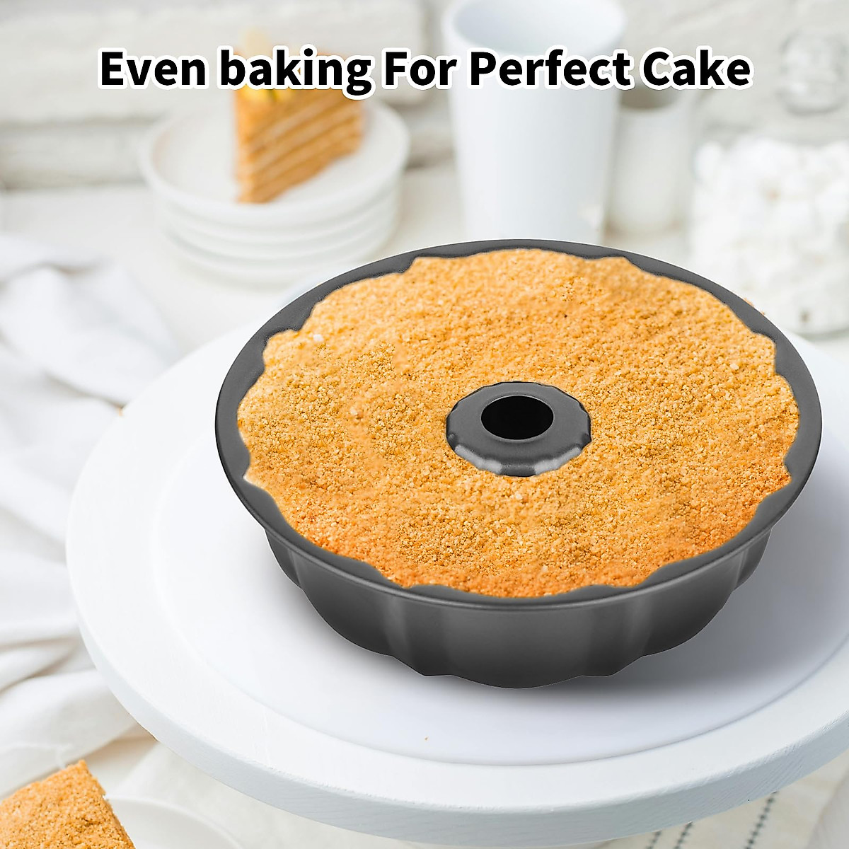 Novery 9.5" Non-stick Cake Pan, Heavy Duty Carbon Steel Fluted Tube Round Baking Pan,Buntz Pound Cake Pan Mold,Tube Bakeware,Baking Mold for Jello,Gelatin,Chocoflan,Flan