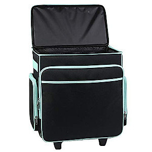 Everything Mary Rolling Craft Bag, Black & Teal - Papercraft Tote with Wheels For Scrapbook & Art Storage - Organizer Case for IRIS Boxes, Supplies, and Accessories