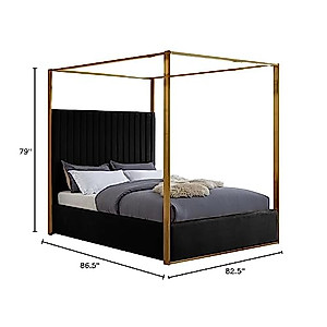 Meridian Furniture JonesBlack-K Jones Collection Modern | Contemporary Upholstered King Bed, Black Velvet, Channel Tufting, Brushed Brass Frame, 82.5" W x 86.5" D x 79" H, Black, King