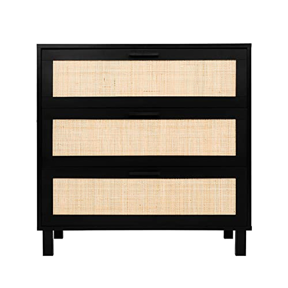 CREATIVELAND 3 Drawer Dresser, Oxford Rattan Chest of Drawers End Cabinets Storage Corner Bedside Table for Bedroom,Living Room,Entryway, Durable Modern Luxury Furniture Decorative (Black)