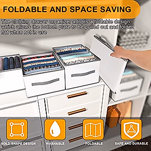 Clothes Organizer Drawer,Closet Dividers Box For Clothes Storage , 12 Compartments Foldable Drawer Organizer with Handles, Fabric Closet and Storage Basket for T-shirts, Jeans, Underwear,Grey(12 Grid)