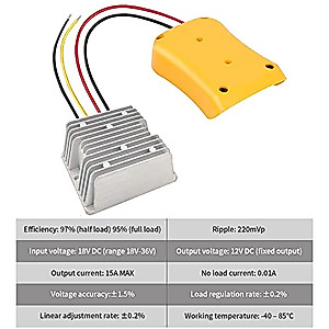 20V to 12V Step Down Power Inverter Aadpter Compatible with DeWalt 20V Batteries, DC 20 Volt to DC 12 Volt 15A 180W DeWalt Power Wheel 12V Converter, Buck Boost Voltage Regulator 12V (No Battery)