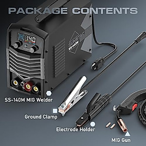 Sunstac 140Amp MIG Welder, 110V Flux Core MIG Welder/Lift TIG/Stick 3 in 1 Welding Machine with Synergic Control and IGBT Inverter, Portable Gasless MIG Welder with Intelligent LCD Display