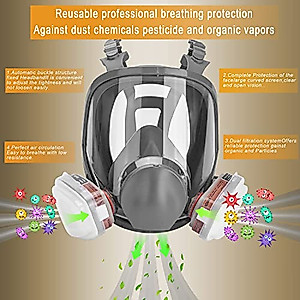 [Reusable Full Face Respirator] Paint Face Cover for Painting, Machine Polishing, Welding and Other Work Protection Gas mask Anti-Fog Large Field of View(15 in1 for 6800 Respirator)