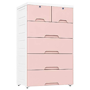 Nafenai Plastic Drawers Dresser,Storage Cabinet with 6 Drawers,Closet Drawers Tall Dresser Organizer for Clothes,Playroom,Bedroom Furniture, Pink