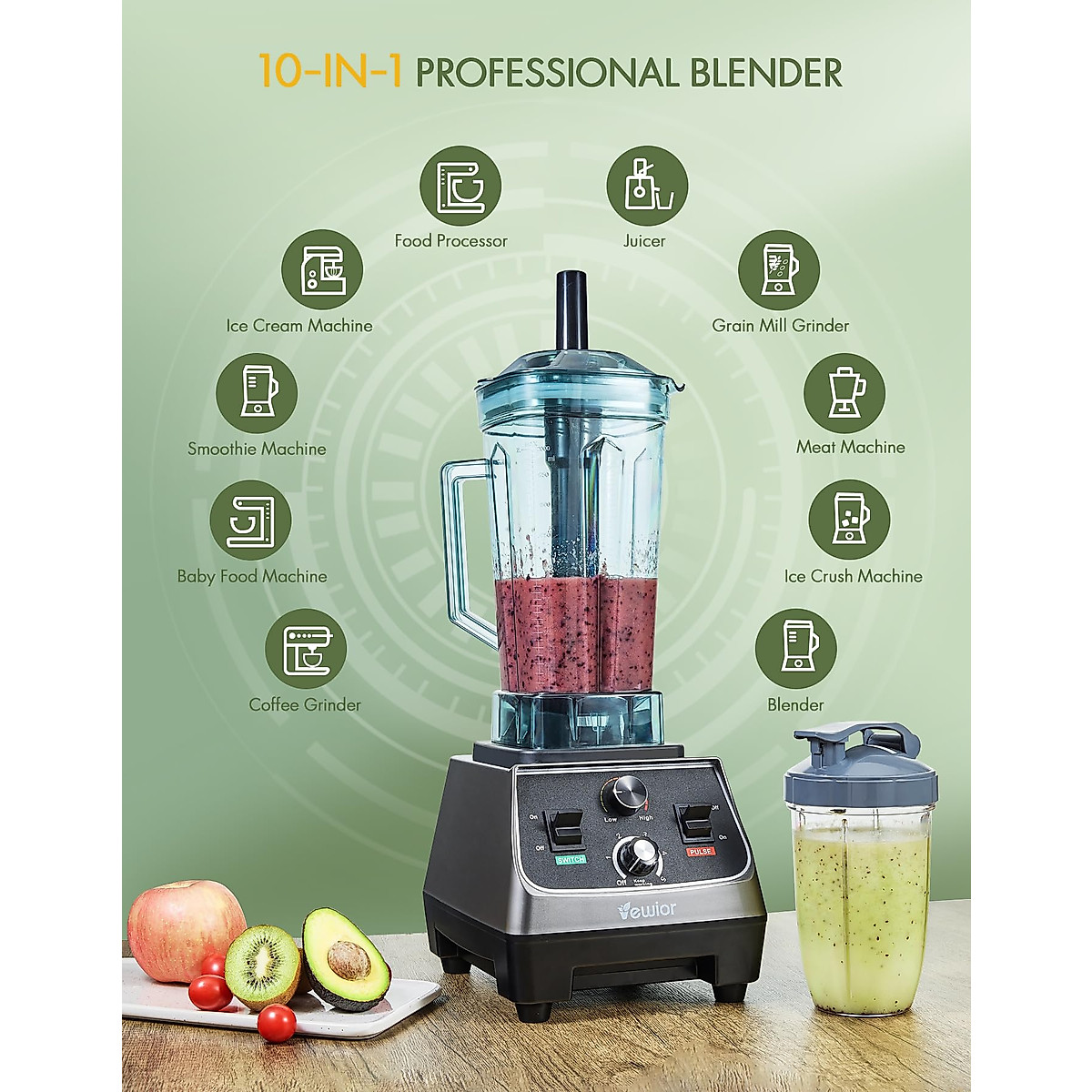 VEWIOR 2200W Blenders for Kitchen, Professional Smoothie Blender with 68oz Tritan Container & 27oz To-Go Cup, Countertop Blender for Smoothies