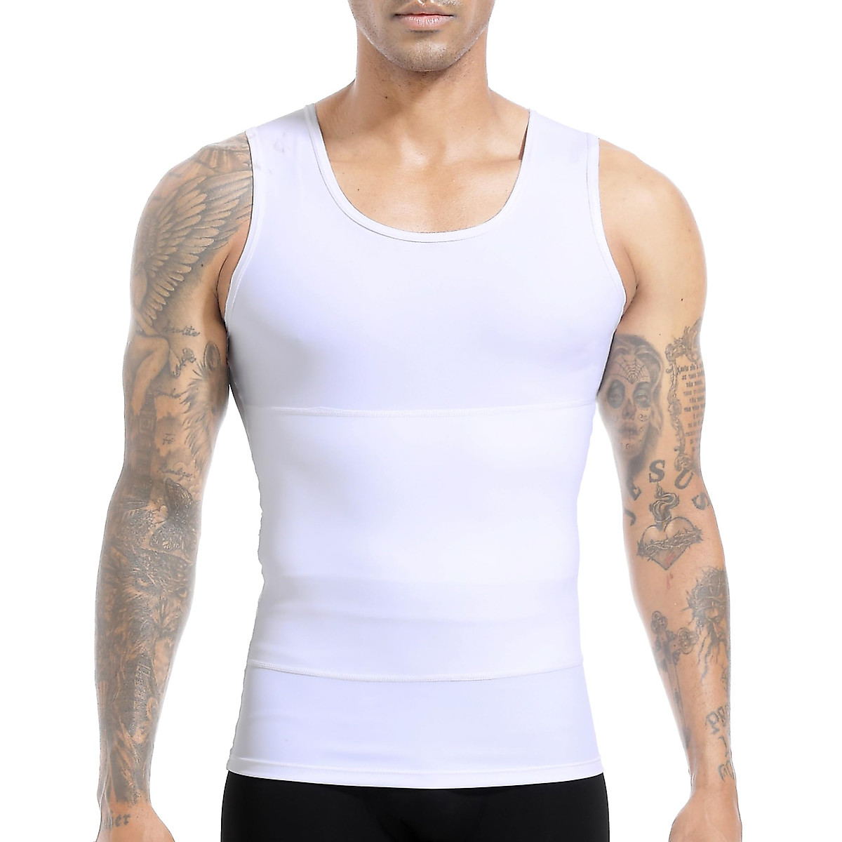 Mens Slimming Body Shaper Vest, Gynecomastia Compression Shirt Shapewear, Abs Abdomen Undershirts, Tummy Control Tank Top White