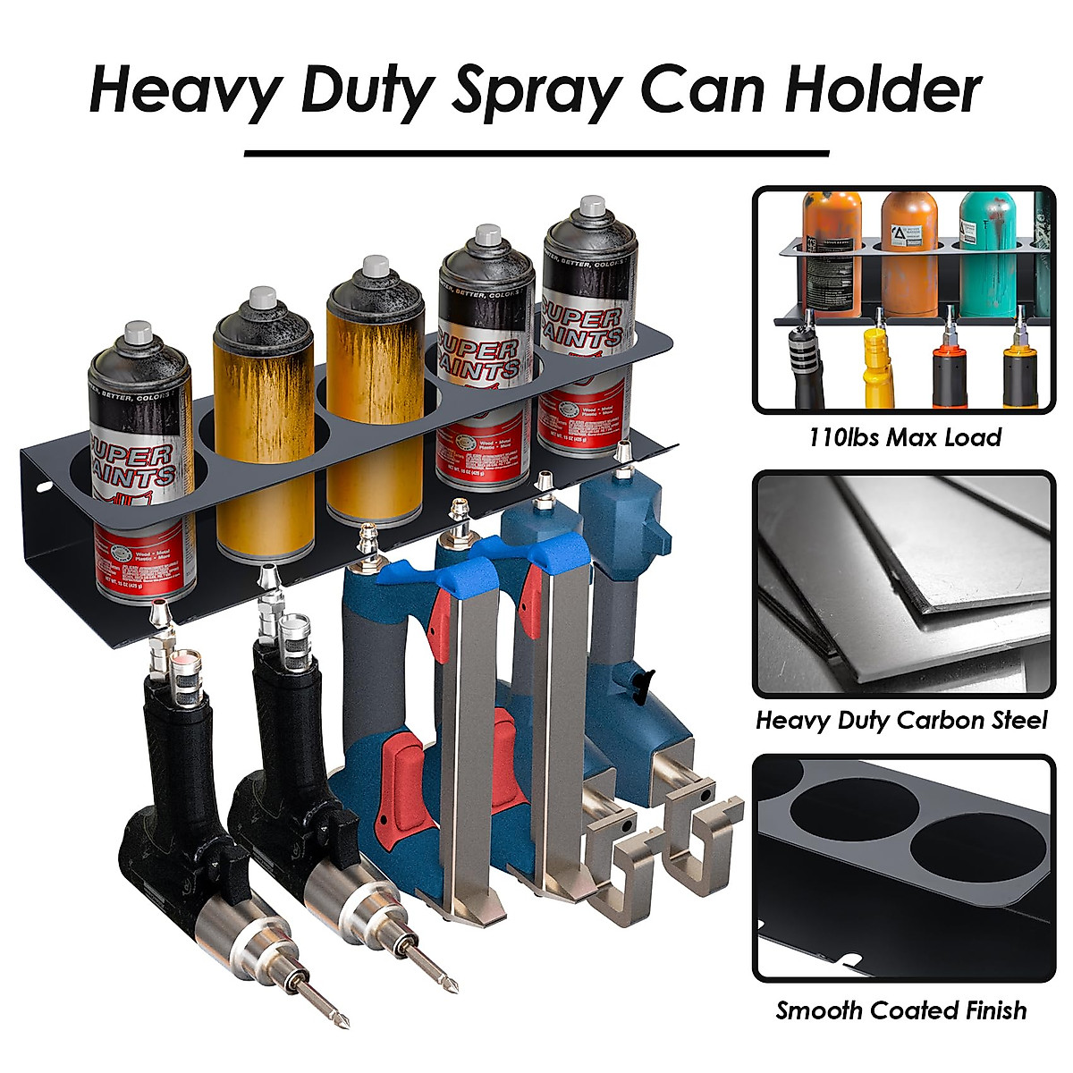 lesolar 2 Pack Air Tool Pneumatic Rack Spray Can Holder Combo, Spray Bottle Paint Can Holder Organizer Wall Mount, Spray Aerosol Can Holder Rack, Air Tool Organizer for Industrial Size Air Fittings