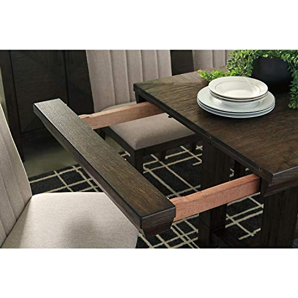 Signature Design by Ashley Dellbeck Casual Rectangular Dining Extension Table, Seats up to 8, Dark Brown