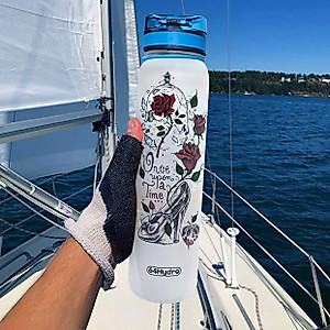 64HYDRO 32oz 1Liter Motivational Water Bottle with Time Marker & Removable Strainer Flip Top Leakproof Durable BPA Free Non-Toxic for Home Work Gym Fitness Sports - Beauty Once Upon A Time Rose