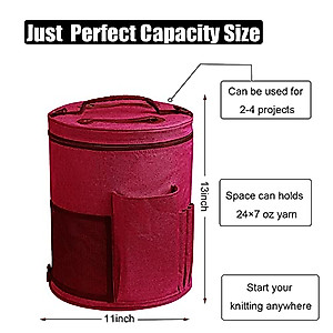 Weabetfu Large Capacity Portable Yarn Organizer Knitting Tote Storage Bag Yarn Bags Have Pocket for Crochet Hooks,Knitting Needles & Accessories,Prevent Yarn Tangle(Red)