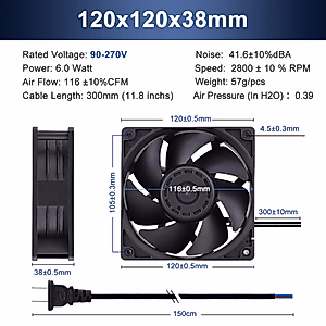 Wathai EC Industrial Case Fan 120mm x 38mm Ball Bearing AC 110V 115V 120V 220V 240V Brushless Cooling Fan