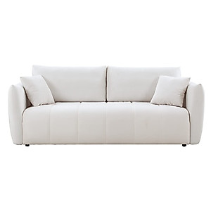 FANCUF 85" Fabric Sectional Couch Sofa 3 Seater Sofa with 3 Pillows for Living Room, Bedroom, Livingroom Beige