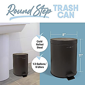 MICRODRY Round Garbage Can with Slow Close Lid, Rust-Resistant Step Trash Can with Lid and Removable Inner Trash Bin, Wastebasket for Your Kitchen or Bathroom, 1.3 Gallons / 5-Liter Capacity, Dark Grey