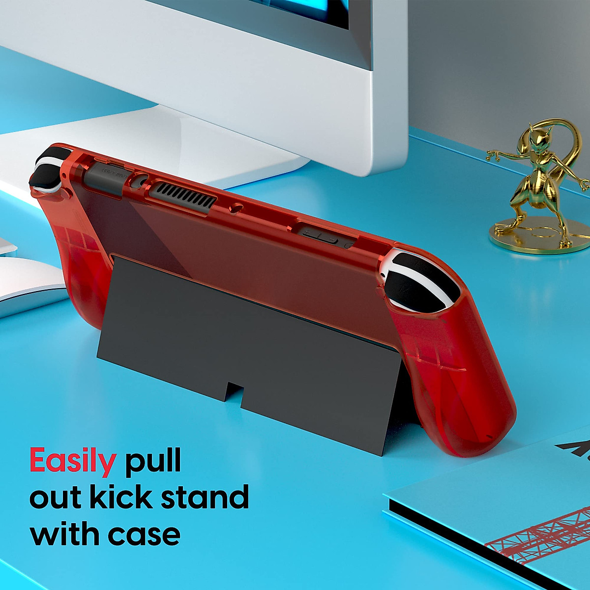 TALK WORKS Case Compatible with Nintendo Switch OLED - Protective Fit, Durable TPU Case - Non-Slip Secure Holding Grips, Easy Opening for Kickstand - Comfortable Gaming - Red