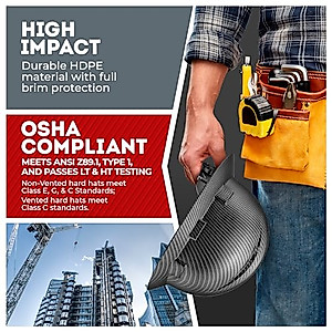 Acerpal Full Brim Non-Vented Classic Black Carbon Fiber Design Matte Finish OSHA Hard Hat with 6-Point Suspension