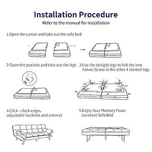 Sunny Heart 71" Futon Sofa Bed Memory Foam Linen Fabric Couch Bed, Convertible Modern Loveseat Sleeper with Adjustable Backrests and Armrests for Living Room, Office, Apartment,Blue