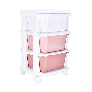 G-Rack Plastic 3 Drawer Storage with Wheels - Pink - Storage Organizer Bins with Drawers - Rolling Storage Cart with Drawers - Plastic Drawers - 21x14x14 inch