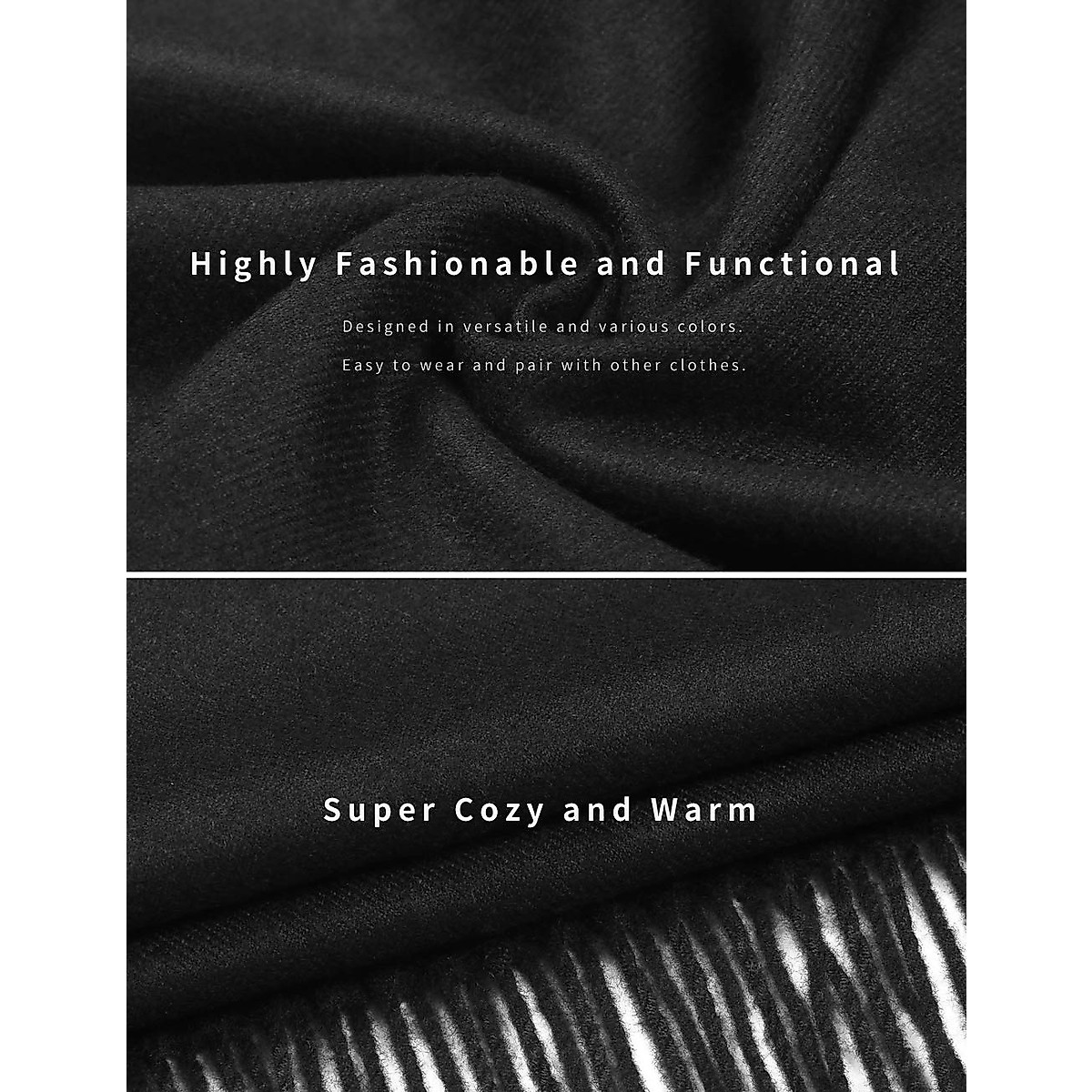EASE LEAP Pashmina Scarfs for Women Silky Shawls and Wraps for Evening Dresses Soft Large Scarves Wedding Warm Stylish Solid Color, Black
