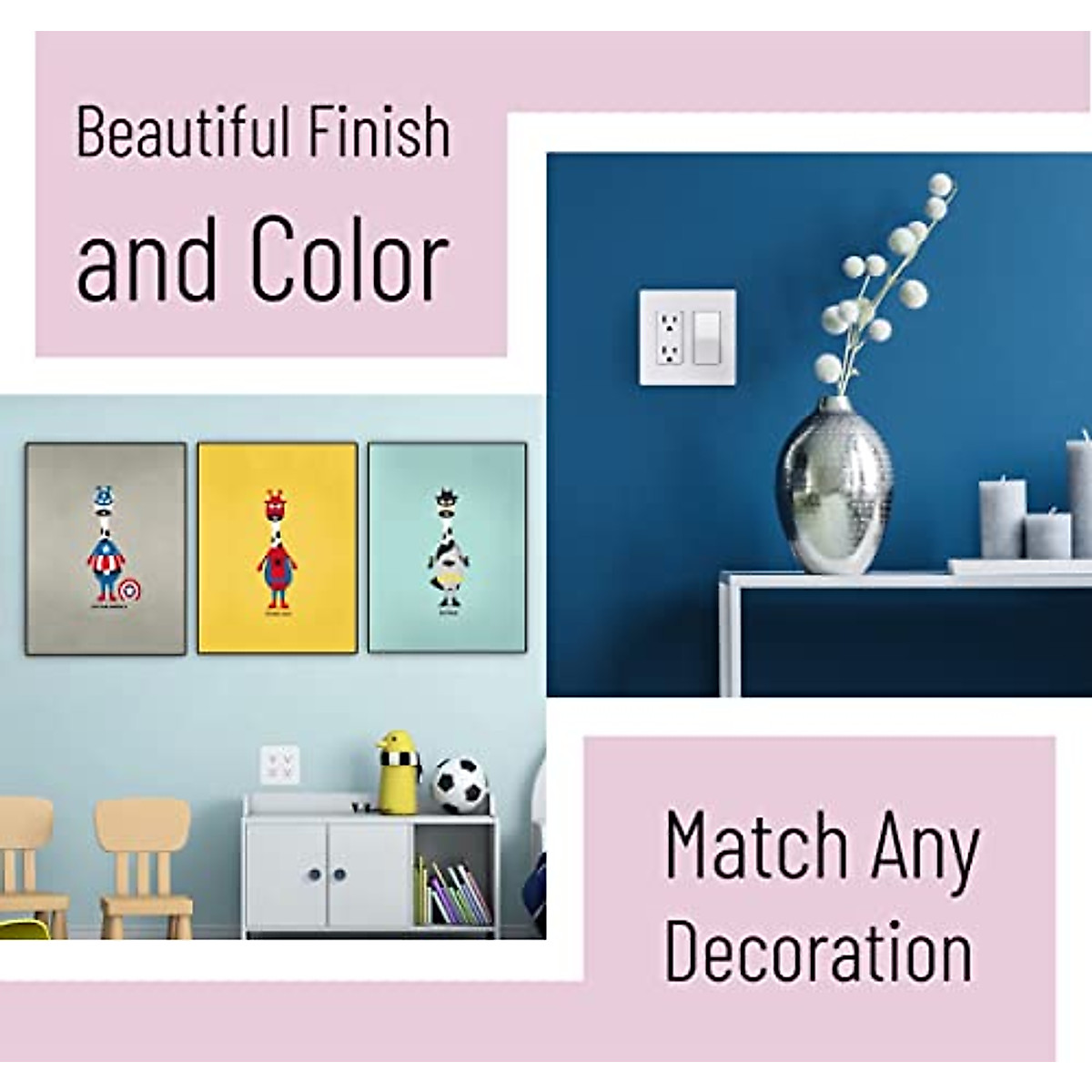 Bates- Screwless Decorator Wall Plates, Two Gang Switch Plate Covers, 4 Pack, Screwless Wall Plates 2 Gang, White Switch Plate Covers, Switch Cover Plate, Wall Switch Cover, Electrical Outlet Cover…