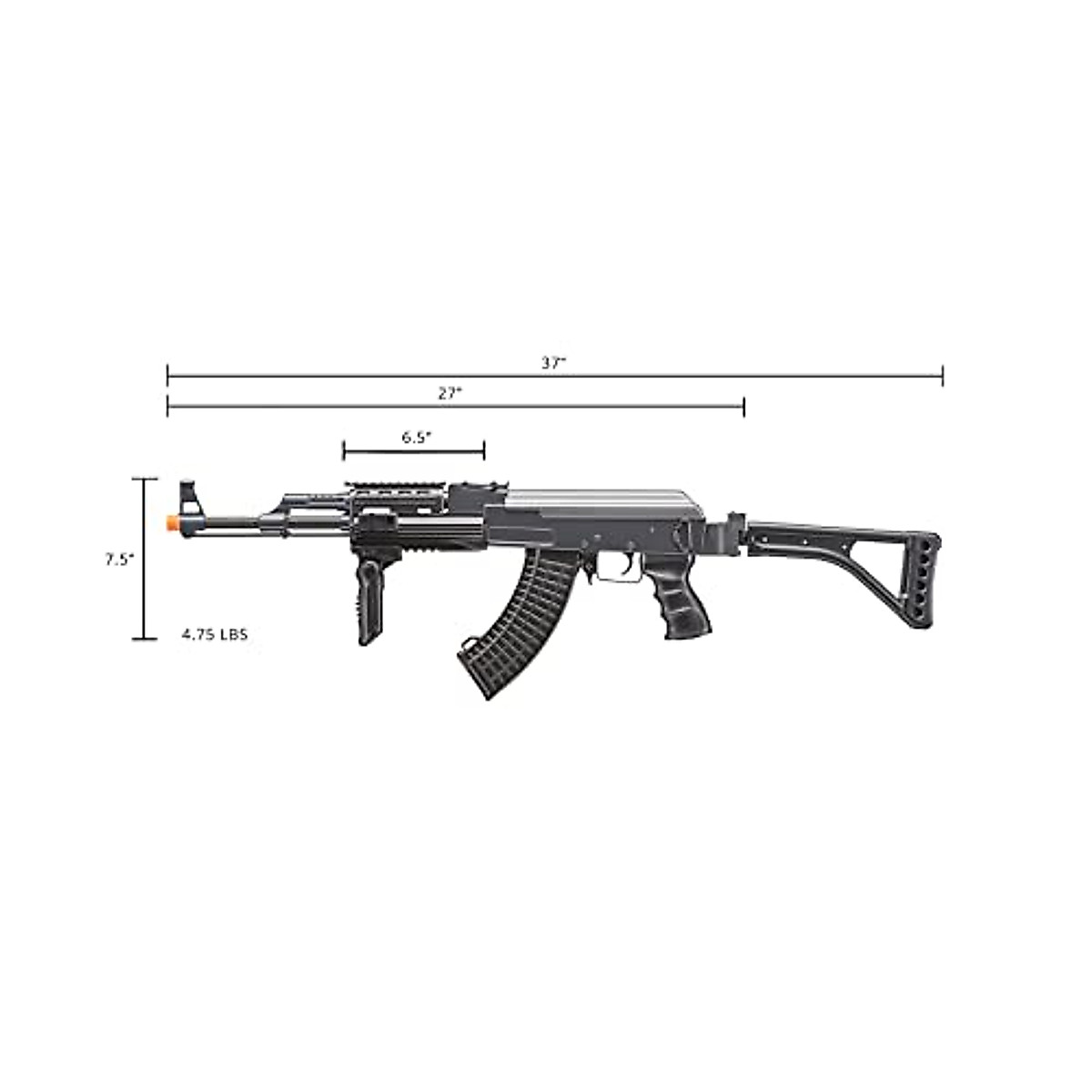 Realstic DE Airsoft AK-47 AEG Rifle Side Folding Stock with Battery & Charger, Black