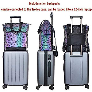 Men 15-inch Laptop Backpacks holographic Geometric Multi-function Backpack Luminous Backpack Female School Bag Travel Daypack (A)