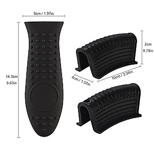 3 pcs Pot Side Handle Sleeve, Frying Pan Handle Covers Holders, Silicone Assist Hot Cookware Skillet Handle Covers Mitts, Cool Kitchen Gadget Anti Scalding Accessories(Black)