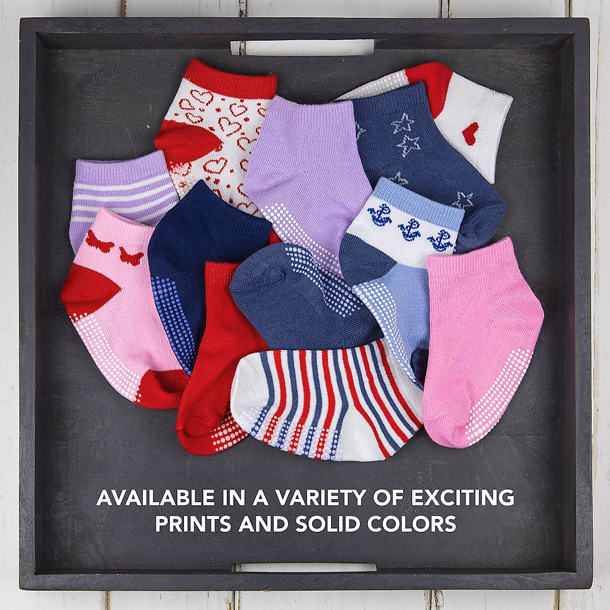 Debra Weitzner 12 Pairs Non-Slip Toddler Socks With Grips for Baby Boys and Girls - Anti-Slip Crew Socks for Infant's and Kids