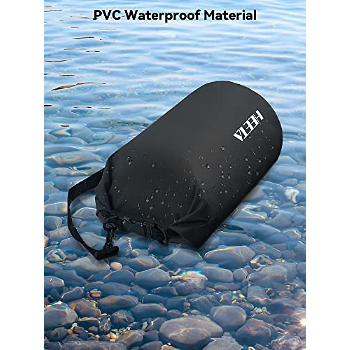 HEETA Waterproof Dry Bag for Women Men (Upgraded Version), Roll Top Lightweight Dry Storage Bag Backpack with Emergency Whistle for Travel, Swimming, Boating, Kayaking, Camping, Beach (Black, 5L)