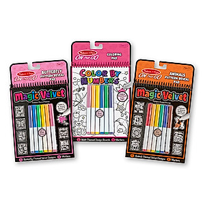 Melissa & Doug Color by Numbers and Magic Velvet Activity Pad 3-Pack (Unicorns, Butterflies, Puppies) - FSC Certified